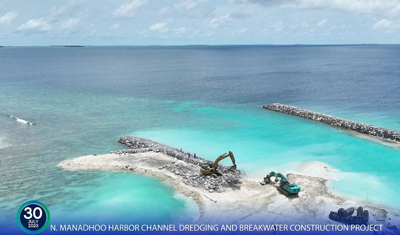 Manadhoo harbor channel dredging, breakwater construction well underway ...